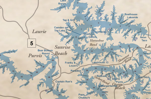 Fun on the Water Lake of the Ozarks Old West Style Map with Mile Marke ...