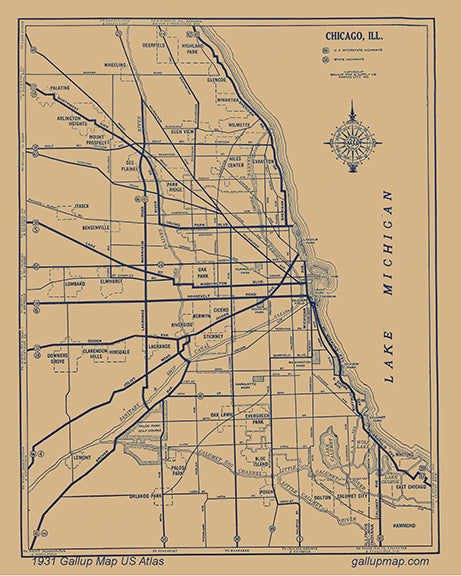 Antique/ Vintage Chicago Illinois Map dated 1931 - Gallup Map