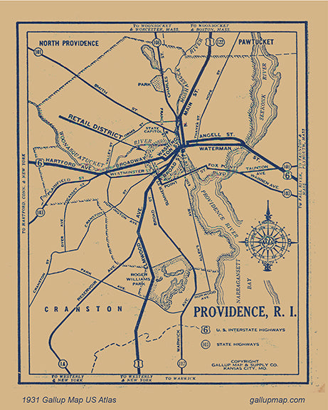 Antique/ Vintage Providence RI Map dated 1931 - Gallup Map
