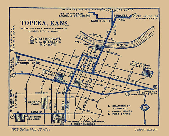 Antique/ Vintage Topeka Kansas Map dated 1931 - Gallup Map
