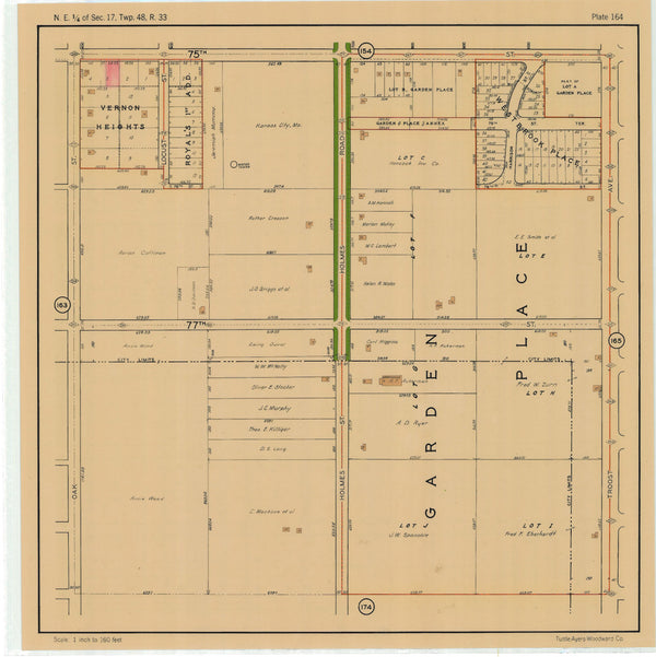 Kansas City 1925 Neighborhood Map - Plate #164 75th-79th Oak-Troost ...