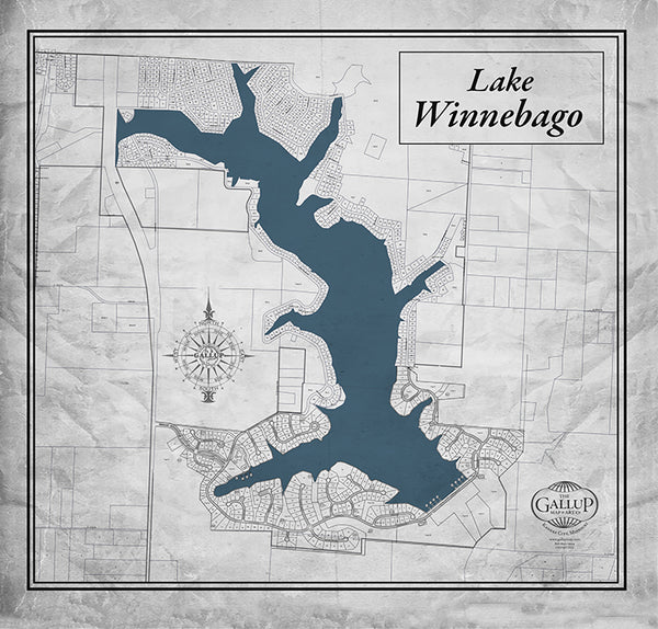 Lake Winnebago Classic Gray Map - Gallup Map