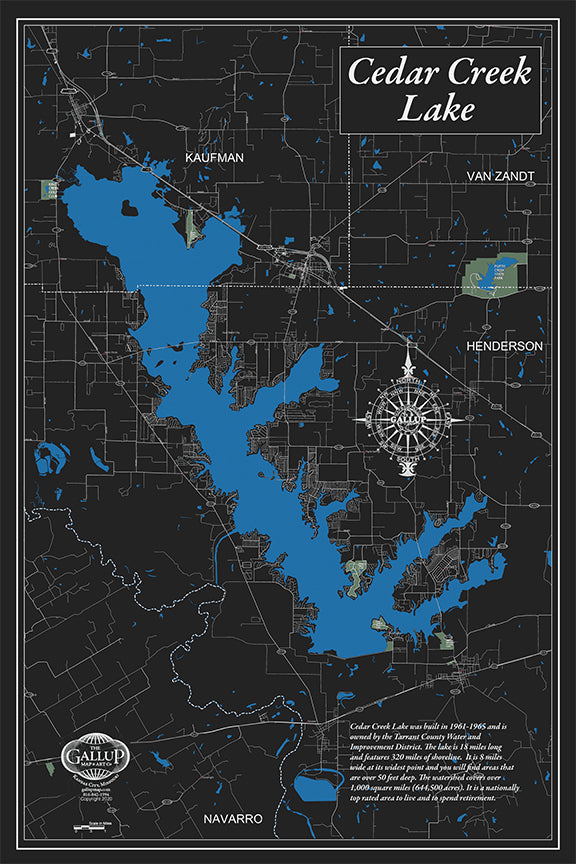Cedar Lake Map Of Texas Cedar Creek Lake, Texas Wood & Metal Wall