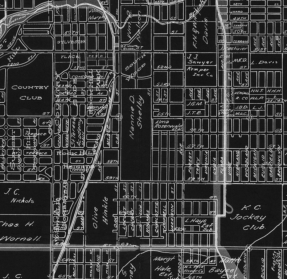 1911 Vintage Kansas City Black Negative Map - Gallup Map