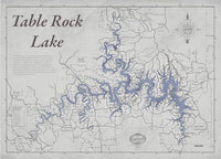 Table Rock Lake Map Vintage Decorator Gray with Antique Blue Water wit ...
