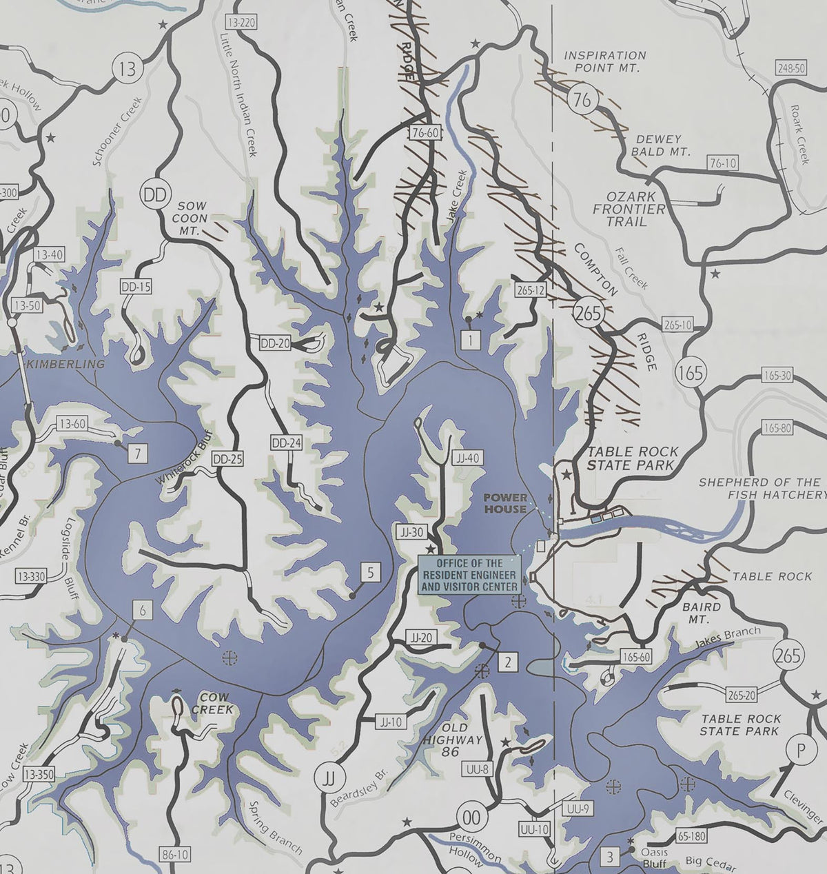 Table Rock Lake Map Vintage Decorator Gray with Antique Blue Water wit ...