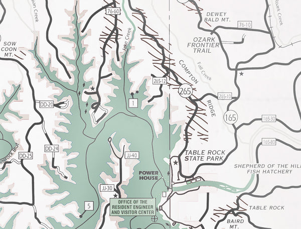 Table Rock Lake Map Vintage Decorator Gray with Antique Green Water ...