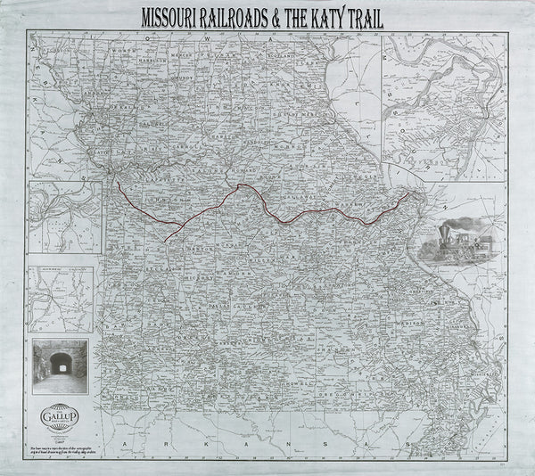 Missouri Railroads and the Katy Trail in Linen Gray - Gallup Map
