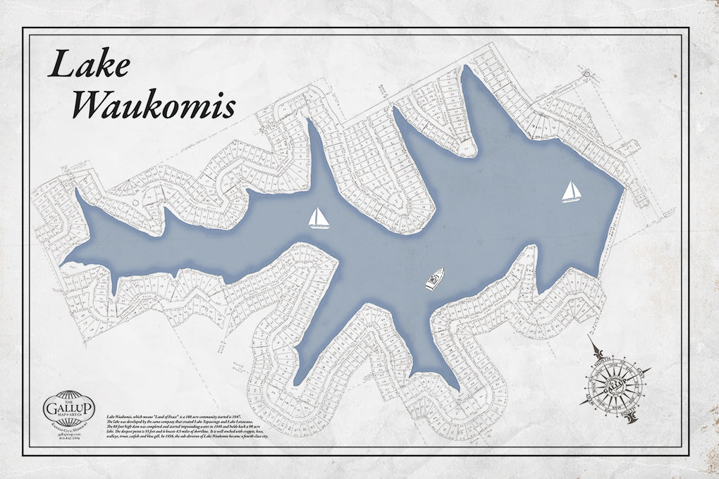 Lake Waukomis Classic Gray Style - Gallup Map