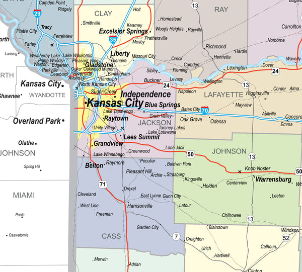 Missouri Laminated Wall Map County and Town map With Highways - Gallup Map